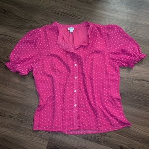 J. Crew Factory | Tops | Nwot J Crew Womens Soft Gauze Puffsleeve Hot Pink Ruffle Blouse L ...